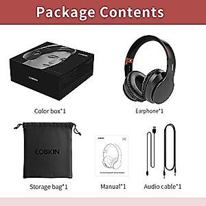 LOBKIN Wireless Bluetooth Headphones, Over-Ear Headphones with Built-in HD Mic,40H Playtime, Foldable Wireless and Wired Stereo Headphones for Gym/PC/Home (Black Orange)