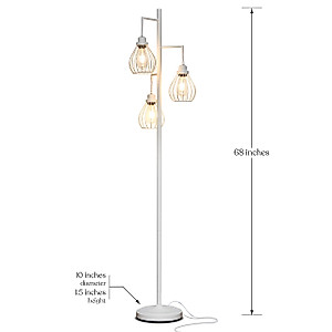 Brightech Teardrop LED Floor Lamp – Tree Standing Lamp with 3 Elegant Cage Heads & Edison Bulbs – Standing Lamp for Living Rooms & Offices – Tall Standing Lamp Ideal for Bedroom Reading – Alpine White