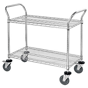 24" Deep x 48" Wide x 39" High 2 Tier Heavy Duty Chrome Wire Utility Cart