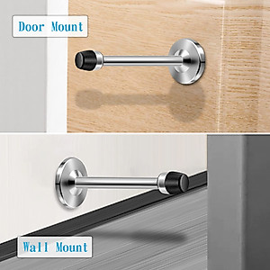 Door Stoppers 6 inch Door Stops Heavy Duty RustProof Stainless Steel Screw-in Door Holder with BabyProof Black Rubber Bumper Tips - Protects Your Walls - Long Door Stop Silver 1 Pack