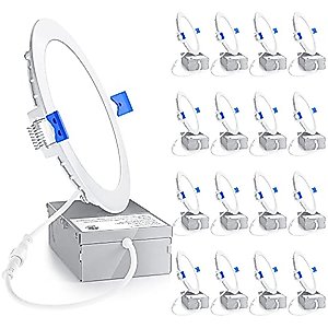 Ensenior 16 Pack 6 Inch Ultra-Thin LED Recessed Ceiling Light with Junction Box, 5000K Daylight, 12W 110W Eqv, Dimmable Can-Killer Downlight, 1050LM High Brightness - ETL and Energy Star Certified
