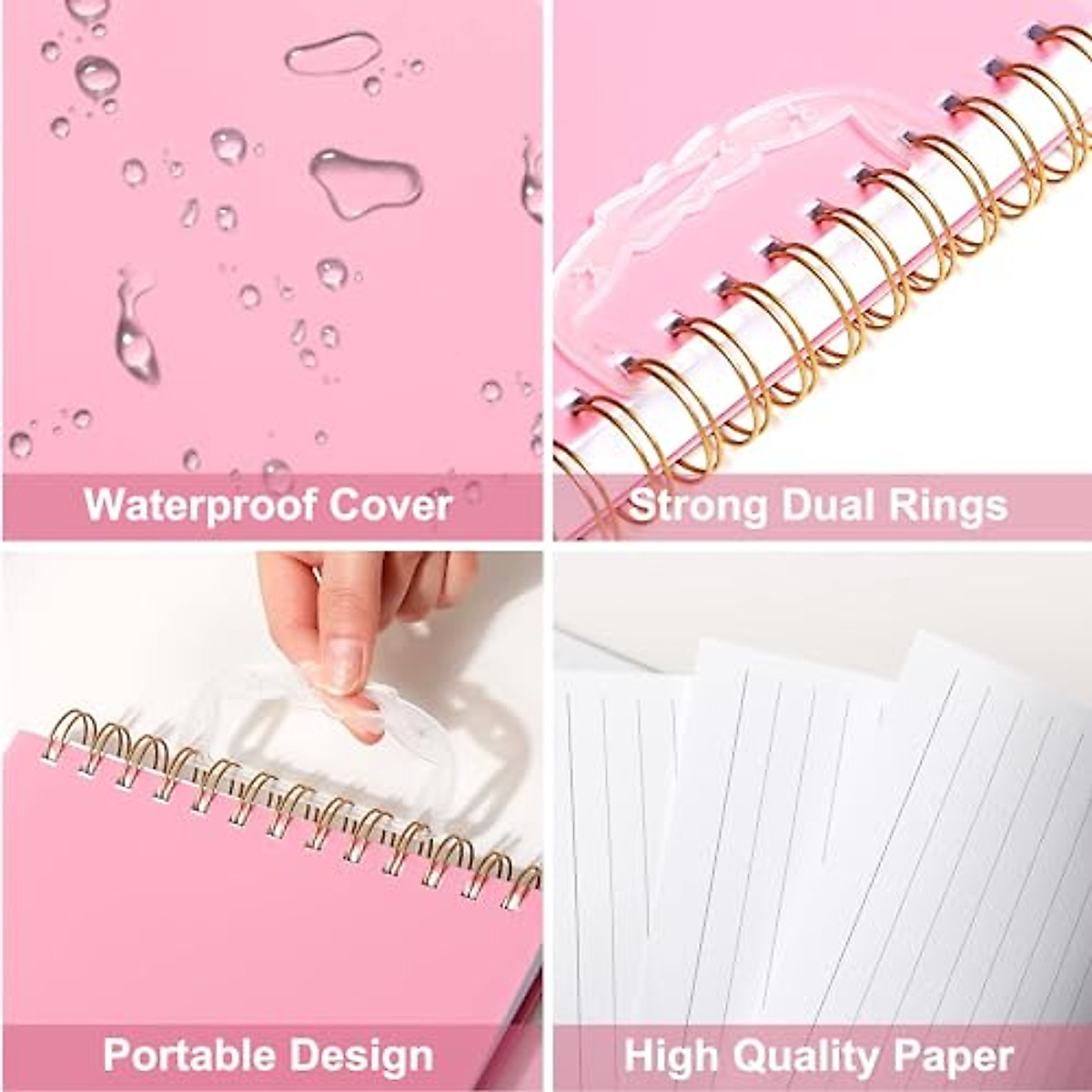 Yoment Top Spiral Notebooks Left Handed Notebooks Lined 6"x 9" College Ruled Waterproof Cover Notepad 160 Pages Spiral Notebook Durable Meeting Notebook for Work School Office Business,Pink