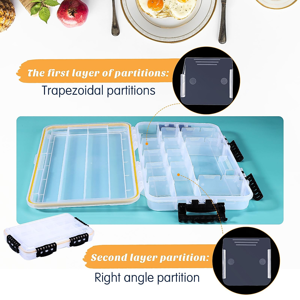 Menkxi Charcuterie Snackle Box, Waterproof Travel Charcuterie Containers Box with Lid Keeps Snacks Fresh Dry, Removable Dividers 24 Compartments, Ideal for the Boat, Beach, Picnics (Yellow)