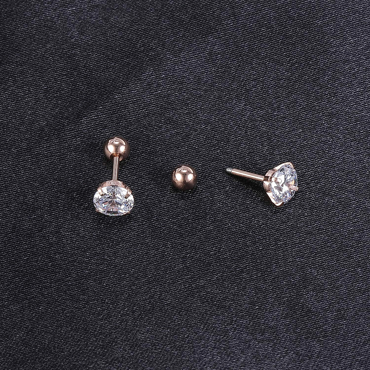 ZS 6 Pairs Shiny Round Cubic Zirconia Surgical Steel Stud Earrings Tragus Helix Conch Piercing Cartilage Sets (6 Pairs.3-8mm Cubic（Rose-gold,Ball Back）)