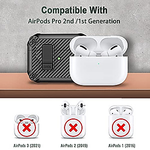 RFUNGUANGO AirPods Pro 2nd /1st Generation Case Cover, Automatic Pop-up Carbon Fiber Case with Secure Lock Clip, Full Body Shockproof Hard Shell Protective Case for AirPods Pro-Black