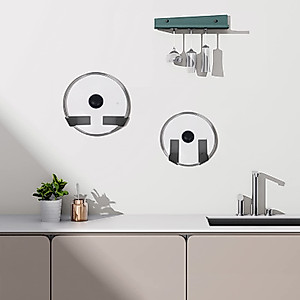 TOPINCN Pot Lid Holder, 6Pcs Household Punch‑Free Wall Mount Pot Lid Organizers Self Adhesive Pan Pot Lid Storage Rack Cabinet Doorback Organizer Kitchen Utensil Hanger for Home Kitchen Wall, Black