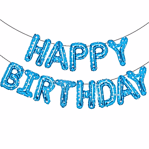 Accevo Blue Happy Birthday Banner,16 Inch Star Pattern Birthday Balloons Foil Letters Balloon Happy Birthday Sign for Kids, Child, Adults, Boys & Girls Birthday Party Decorations Birthday Banner