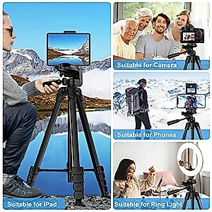 67" Phone Tripod, MACTREM Tripod Stand for iPad iPhone Tablet Camera with 2 in 1 Mount & Wireless Remote, Aluminum Extendable iPhone Tripod for Video Recording/Selfies/Live Stream/Vlogging