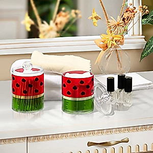 Red Watermelon Green Qtip Dispenser Apothecary Jars Bathroom Qtip Holder Storage Canister Plastic Jar 10 Oz for Cotton Ball Swab Round Pads Floss 4pcs