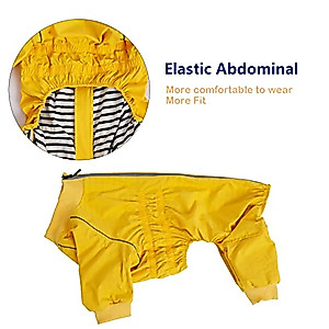 Brabtod Waterproof Dog Raincoat with Legs Double Layer Dog Clothes Full Body Dog Rainproof Jacket with Reflective Zipper Closure, Trousers Suit Ideal for Small Medium-Yellow-XXL