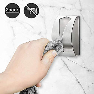 DAOB Towel Hangers Towel Hooks Self Adhesive Towel Holder Stainless Steel Wall Hanger Towel Hooks for Bathroom Kitchen(2PCS)