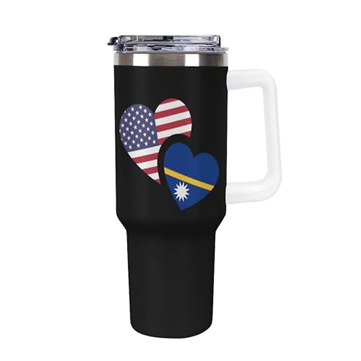 Nauru U.S. Flag 40oz Water Bottle Double Wall Insulated Tumbler with Handle Leakproof Travel Mug White-style