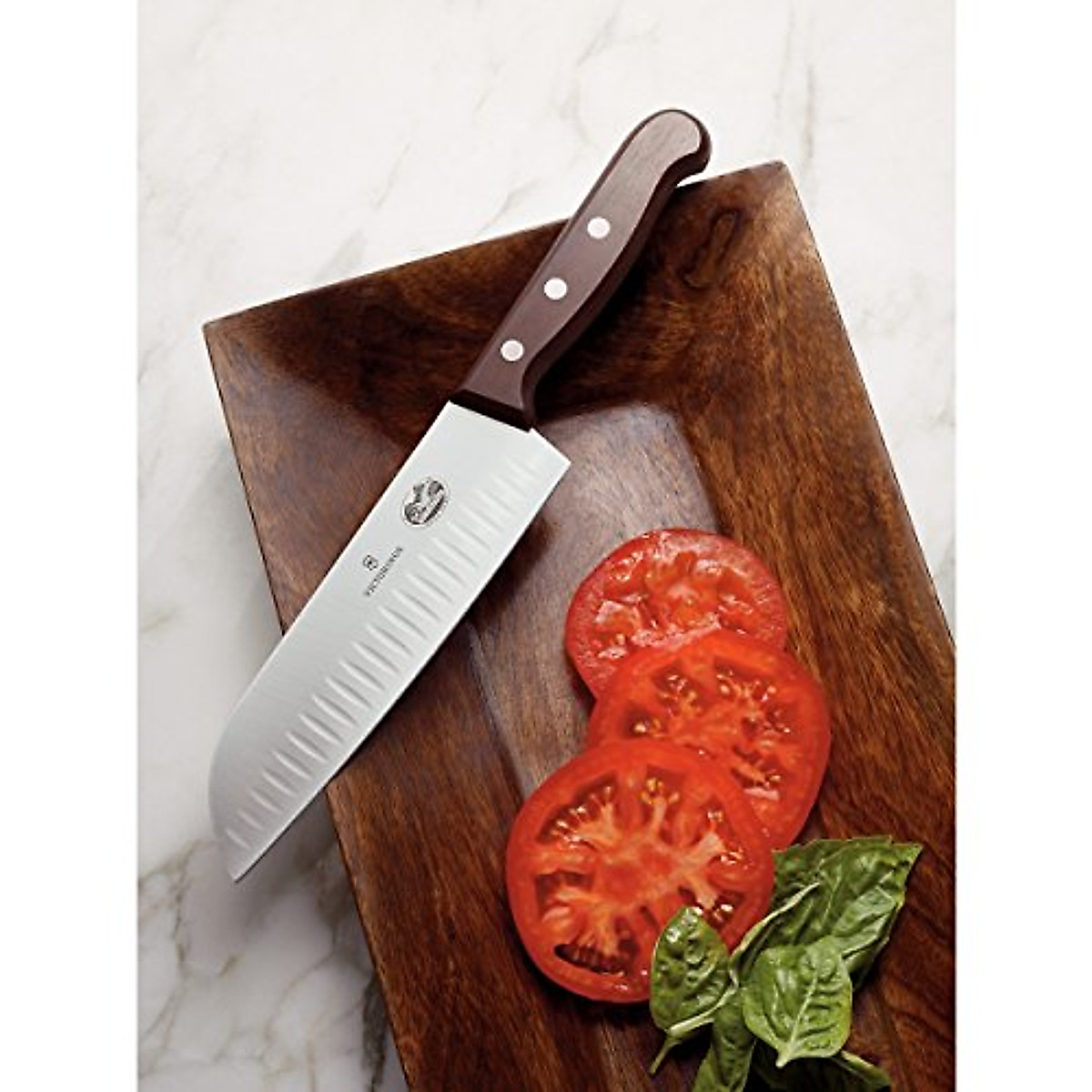 Victorinox 7 Inch Rosewood Santoku Knife with Granton Blade (6.8520.17RUS3)