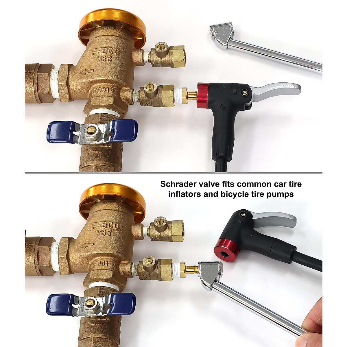 Schrader Valve to Male NPT Fittings | Adapters to Winterize Backflow Preventer and Pressure Vacuum Breaker (PVB) for Sprinkler Systems| Blowout Method Using Air Compressor (Lead-Free Brass)