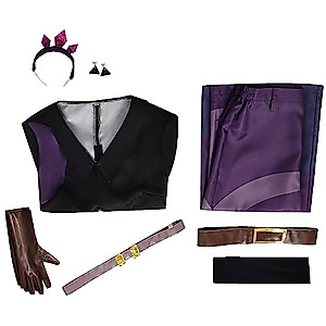 Girls Anime Owl House Cosplay Amity Blight Costume Battle Suit Luz Halloween Outfit Shirt Pants with Gloves (Purple- Kids, Medium)