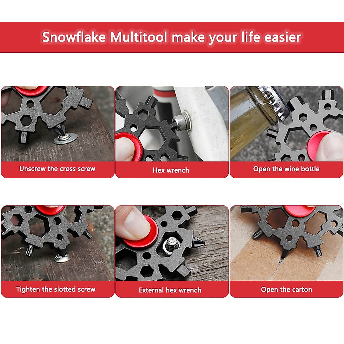 Snowflakes Multi Tool 23-in-1 Fmelut Home Gadgets for Hiking,Camping, Outdoor Gifts for Men, Women, Christmas Fidget Home Improvement Travel Tool Kit