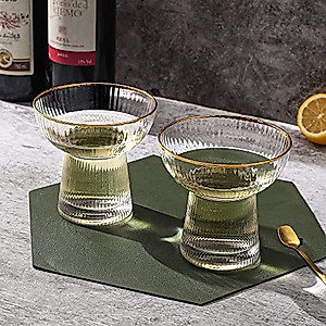 Lysenn Stemless Margarita Glasses Set of 2 - Elegant Vertical Stripes Cocktail Glasses – Premium Hand Blown Glassware for Martini and Mixed Drinks – 10 oz Gold Rim