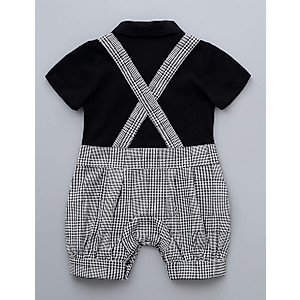 HeMarIsle Baby Boy Gentleman White Shirt Bowtie Tuxedo Onesie Jumpsuit Overall Romper（0-18M） … (Black&Plaid, 60(0-3 Month))