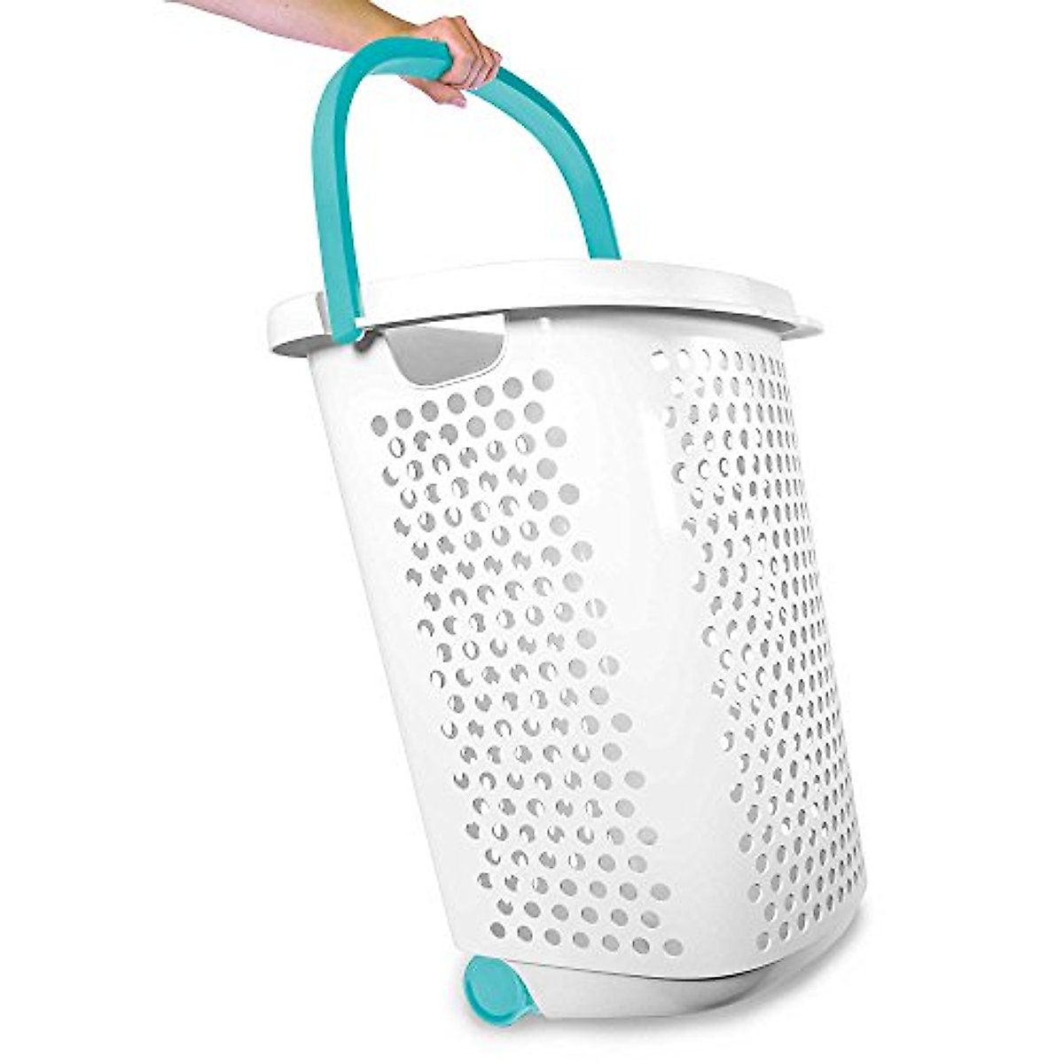 Home Logic 2.0-Bu. Rolling Laundry Hamper Container Bin Storage in White Features Pop-Up Handle, Hole Pattern for Ventilation, Built-in Wheels to Maneuver (1, 2.0-Bu.)