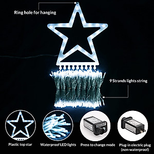 MESHUBA Star String Lights Outdoor Patio Decoration 317 LED Waterfall Christmas Tree Lights Indoor Outside Decoration Lights for Party, Yard, Garden, Holiday, Home Décor, White