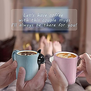 BigNoseDeer Couple Gifts Kissing Cat Coffee Mug Set Engagement Gifts for Couples Wedding Gifts 2023 Gifts for Boyfriend and Girlfriend,Anniversary Gift for Couple Blue and Pink Cat Mug for Cat Lovers