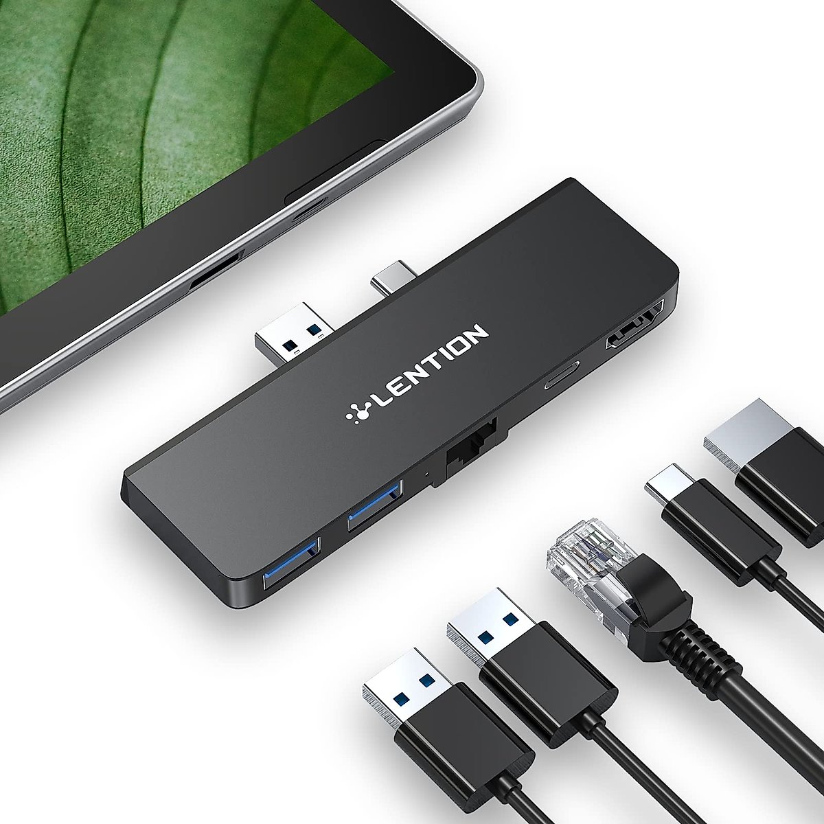 LENTION Surface Pro 7 USB C Hub Docking Station,5-in-1 Microsoft Surface Pro 7 Hub,4K@60Hz USB-C to HDMI Hub,USB C to Gigabit Ethernet Hub,2 USB 3.0 Hub,PD 60W Type C Charging Port Hub(CS35,Black)