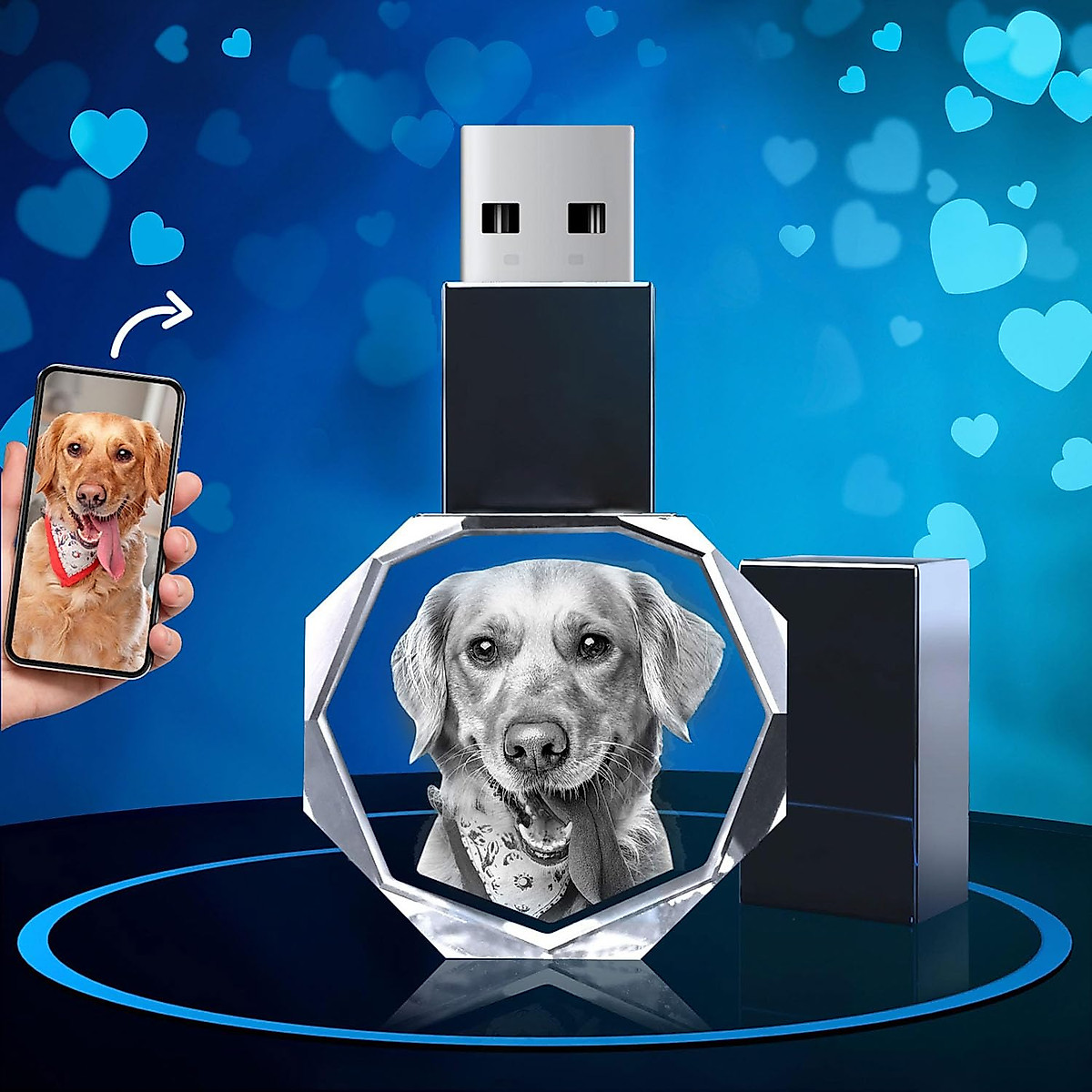 ArtPix 3D Crystal Photo 16GB USB Flash Drive, Custom Valentine's Day Gifts, Octagon