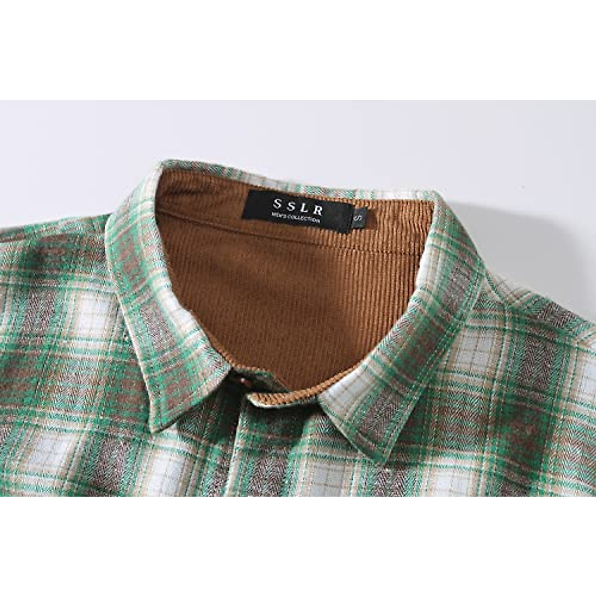 SSLR Flannel Shirts for Men Long Sleeve Button Down Shirt Lightweight Plaid Brushed Casual (Large, Green Brown)