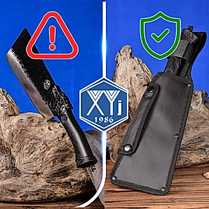 XYJ Authentic Since 1986,Vegetable Chopping Knife,Slice Chef Knives With Carry Bag,Holder,Whetstone,Slaughter Butcher Knife For Kitchen Camping Chopper,Full Tang,High Carbon Steel (8 Inch)