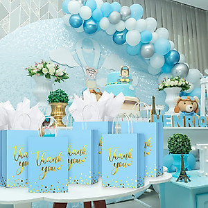 Tinlade 30 Pcs Thank You Gift Bags with Tissue Paper Gold Thank You Wedding Bags with Handle for Graduation Business Shopping Wedding Baby Shower Party Favors(Light Blue)