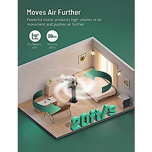 PARIS RHÔNE Tower Fan, Oscillating Quiet Cooling Fan with Remote, Digital Thermostat,12H Timer, 3 Speeds & 4 Modes, Portable Stand Up Floor Bladeless Fan for Bedroom, Living Room, Kitchen, Office