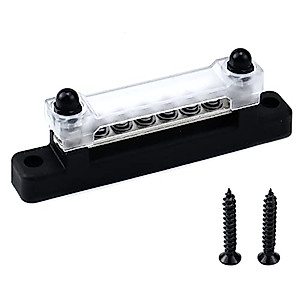 MY MIRONEY 6 Terminal Bus Bar Ground Power Terminal Block Black Power Distribution Terminal Block with Cover for Car Marine Boat RV, 6 M4 Screws + 2 Studs