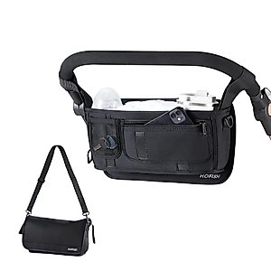 HOFISH Universal Stroller Organizer with Cup Holder, Neoprene Material Diaper Storage, Secure Straps,Pockets for Phone, Keys,Compact Design Fit Most Strollers (ST01B)