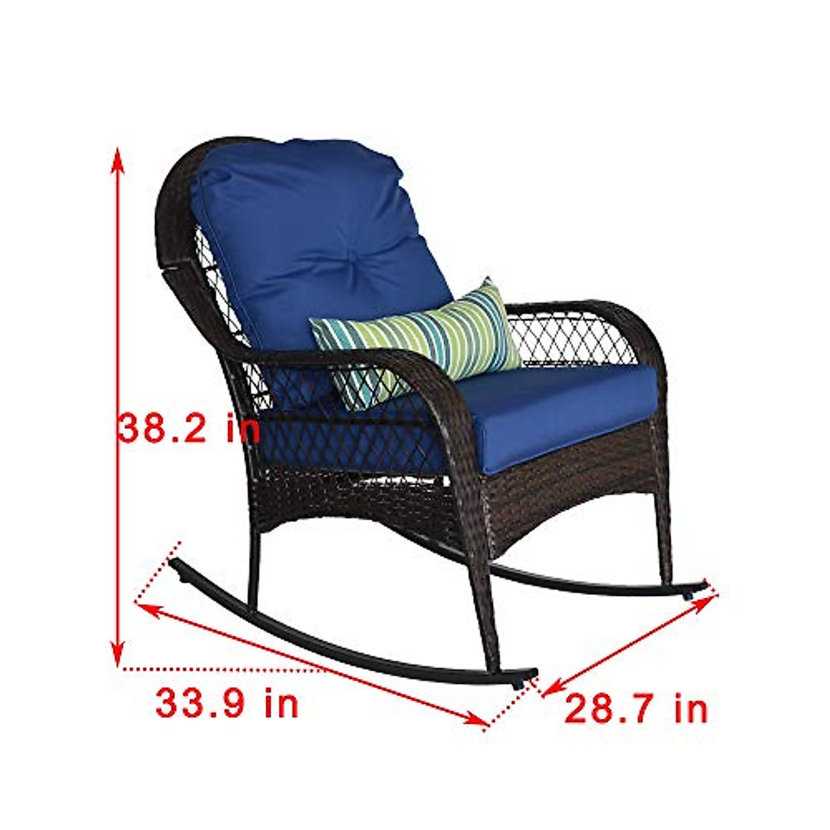 Sundale Outdoor Wicker Rocking Chair Rattan Outdoor Patio Yard Furniture All- Weather with Cushions & Lumbar Pillow (Navy)