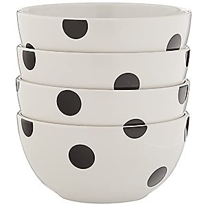 Kate Spade New York Black Deco Dot 4-Piece All-Purpose Bowl Set, 4.7 LB