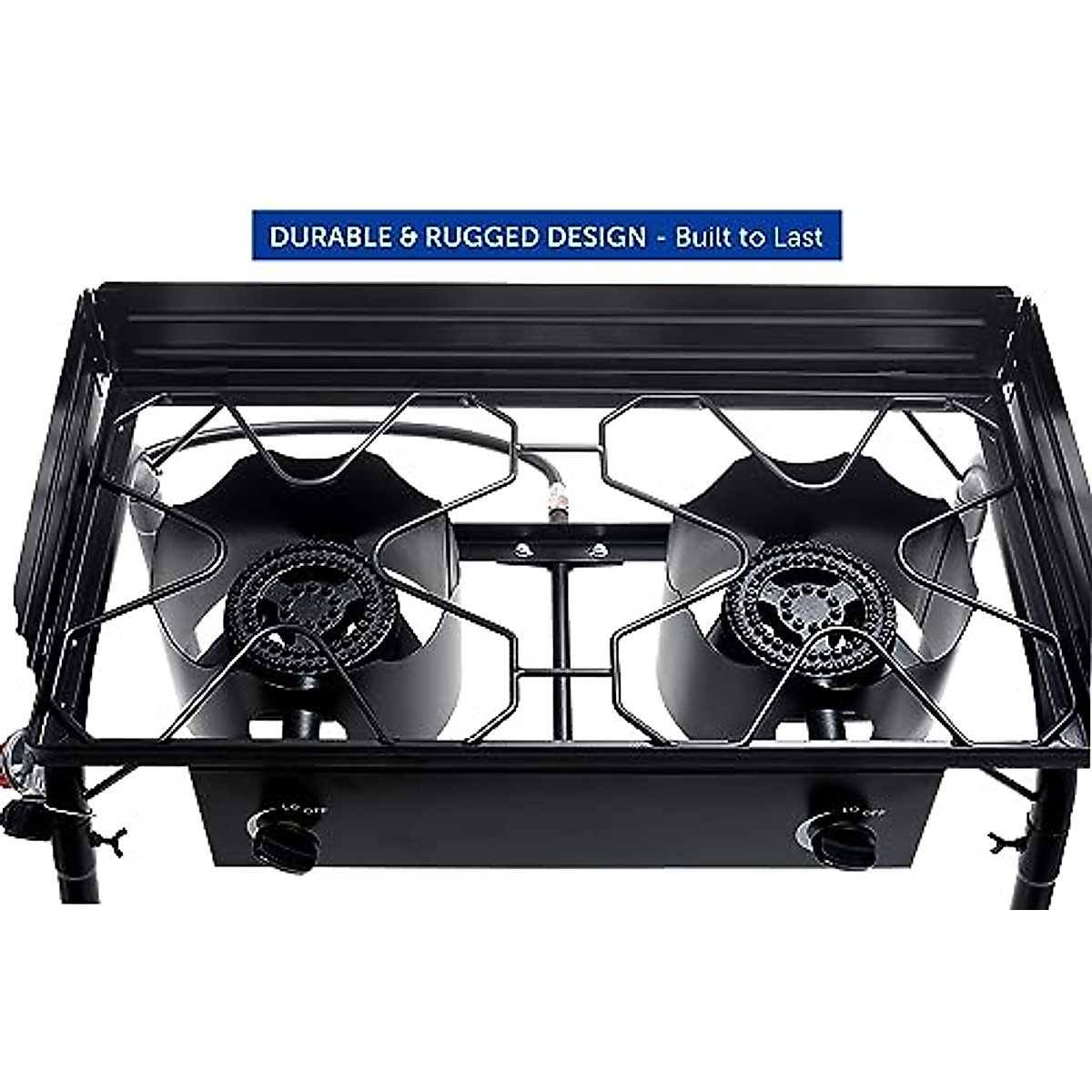 Flame King Outdoor Propane Double Dual Burner Stove 200K BTU Turkey Fryer/Camp Cooker, Portable with Stand Great for Backyard Cooking, Home Brewing & Canning