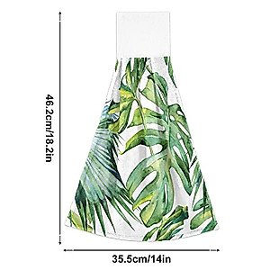 Green Palm Leaves Tropical Leaf Jungle Hanging Kitchen Towel 2 Pcs Hand Towel Tie Towels Set Absorbent Dish Cloths Tea Bar Towels for Bathroom Laundry Room Decor