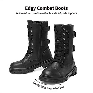 DREAM PAIRS Girls Combat Boots Side Zipper Ankle Booties SDBO2306K Size 6 Big Kid Black