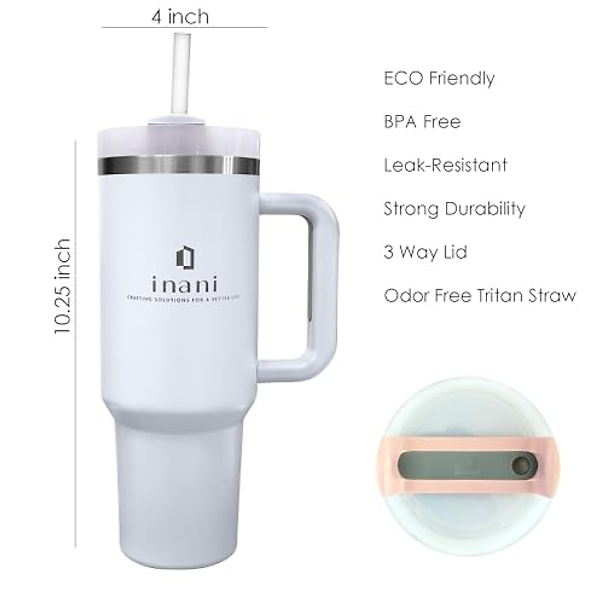 inani 40oz Tumbler With Handle And Straw, Insulated Travel Cup, Leak-Resistant, Spill-Proof Lid, Dishwasher Safe, BPA-Free, Double-Wall Insulated Premium Mug For Hot Or Iced Beverage, Frost White