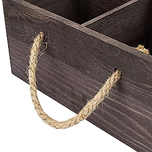 MyGift Bathroom Organizer 4 Cup Bin, 4-Compartment Rustic Dark Brown Wood Bath Caddy Storage Crate with Rope Handles