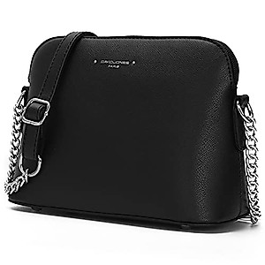 DAVID - JONES INTERNATIONAL. Lightweight Crossbody Bags for Women, Genuine Leather Small Shoulder Bag,Cell Phone Wallet Purses and Handbags with Chain Strap,Black Purse