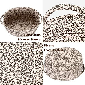 Sea Team Oval Cotton Rope Woven Storage Basket with Handles, Diaper Caddy, Nursery Nappies Organizer, Baby Shower Basket for Kid's Room, 14.2 x 9 x 11.4 Inches (Medium Size, Mottled Brown)