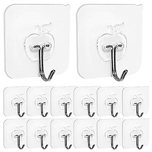 50 Packs Adhesive Wall Hooks 22lb(Max) Transparent Reusable Seamless Hooks,Waterproof and Oilproof,Bathroom Kitchen Heavy Duty Self Adhesive Hooks
