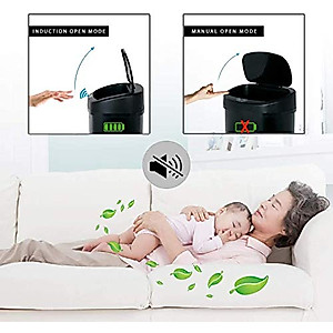 13 Gallon Touch Free Automatic Stainless Steel Trash Can Garbage Can Metal Trash Bin with Lid for Kitchen Living Room Office Bathroom, Electronic Touchless Motion Sensor Automatic Trash Can Black