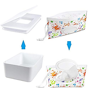 DOERDO 3 PCS Wipe Dispenser and Wet Wipe Pouch Bags Baby Wipe Holder with Lid Wipes Box Tissue Case Box Keeps Baby Wipe Fresh and Safe(White&2 Bags)