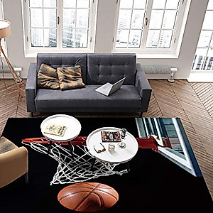 Contemporary Indoor Area Rugs, Cool 3D Basketball with Hoop Modern Home Decor Rug Durable Hardwood Floor Mat Carpet for Living Room/Bedroom, 2' x 3'
