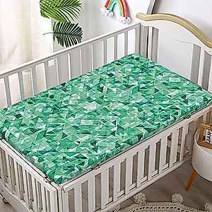 Emerald Themed Fitted Mini Crib Sheets,Portable Mini Crib Sheets Toddler Bed Mattress Sheets - Baby Crib Sheets for Girl or Boy,24“ x38“,Sea Green