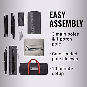 Coleman Cabin Camping Tent with Screened Porch, 4/6 Person Weatherproof Tent with Enclosed Screened Porch Option, Includes Rainfly, Carry Bag, Extra Storage, and 10 Minute Setup