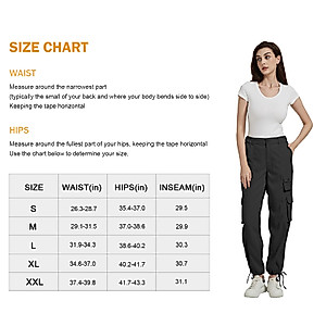 VEOBIKE Women’s Cargo Work Pants Elastic Waist Straight Leg Baggy Casual Hiking Pants Cotton Military Pants 7 Pockets Black
