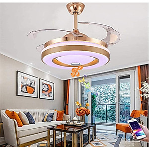 Angry Pryo 42Inch Bluetooth Ceiling Fan with Light and Speaker Music, 7 Color Dimmable LED Retractable Blades with Remote Ceiling Lighting Chandelier for Livingroom Restaurant Hall
